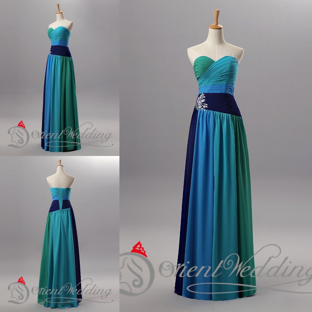2015 Sexy Prom Dresses Empire Colorful Sweetheart Pleated Bodice Beaded