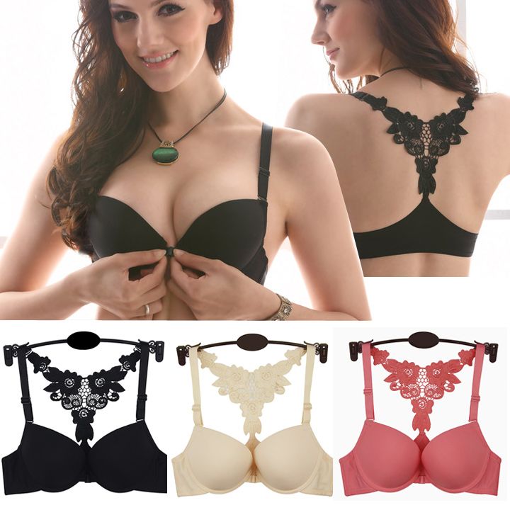 2018 New Sexy Women Front Closure Lace Racer Back Racerback Push Up Bra