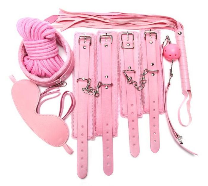 Leather Plush Sm Restraints Bondage Set Fetish Collar Whip Rope Ball
