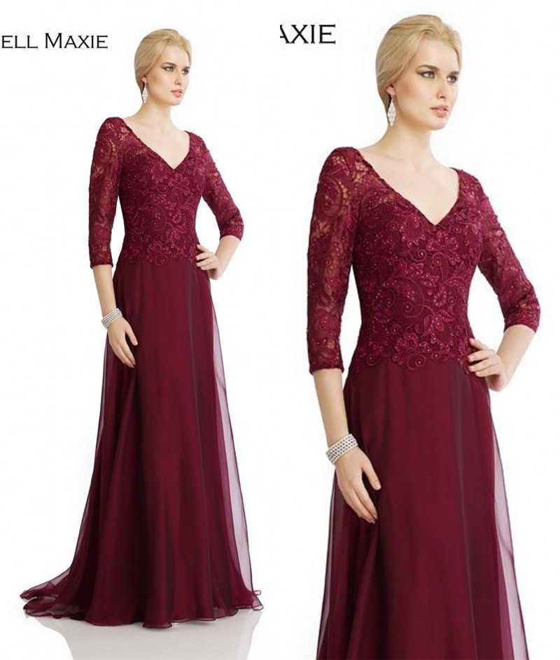 Burgundy Plus Size Mother Off The Bride Dresses Vintage Lace Long