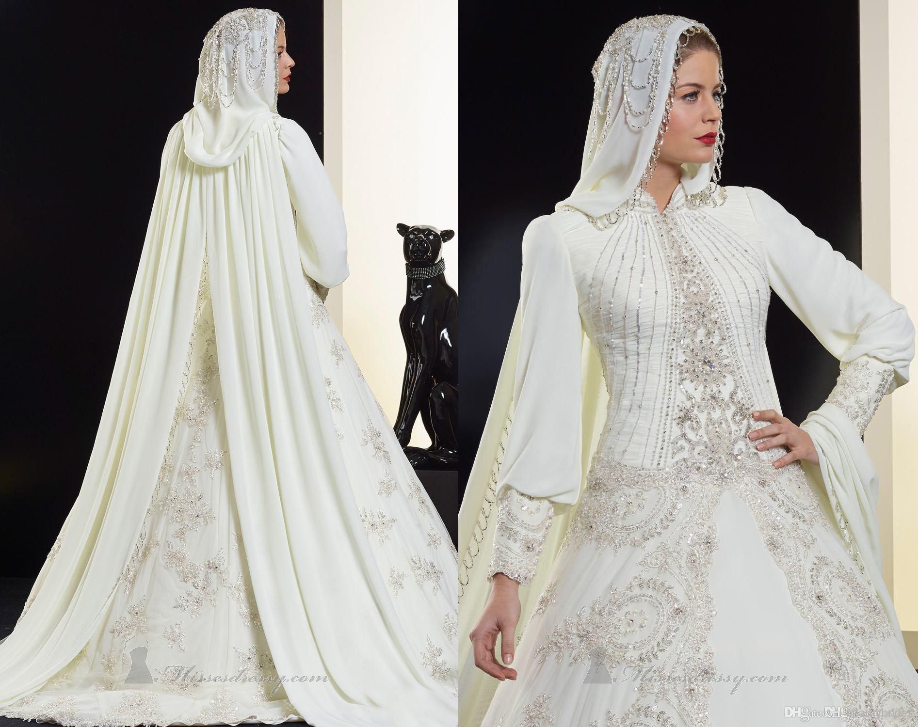 Discount 2015 Saudi Arabia Muslim Wedding Dresses High Collar Wedding