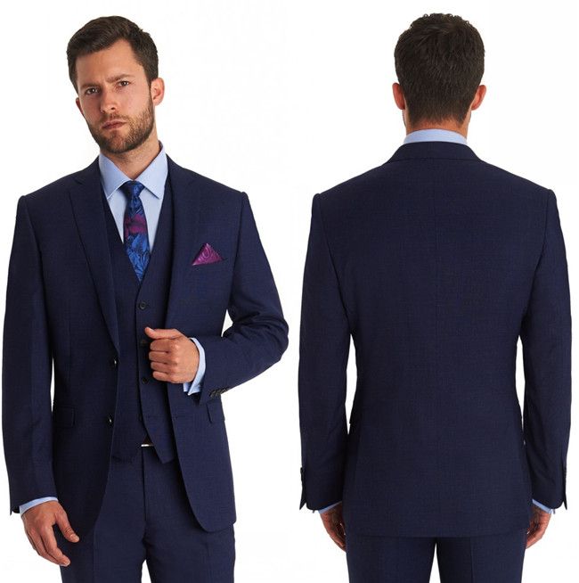 2016 Hot Groom Tuxedos Best Man Bridegroom Suits Custom Made Navy Side