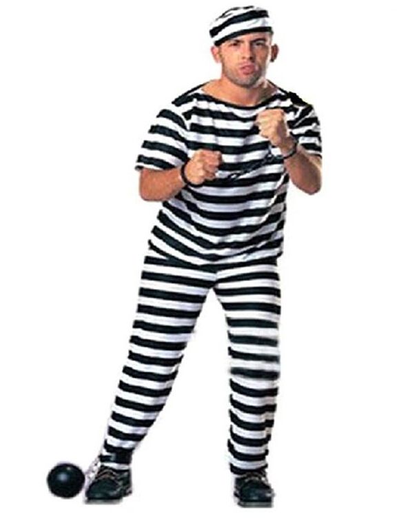 Black And White Stripe Prison Garb Clothes Cosplay Dress Performance