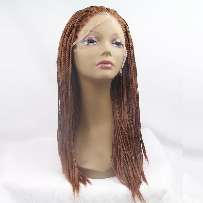 Synthetic Micro Braided Lace Front Wigs For Black Women Long Brown
