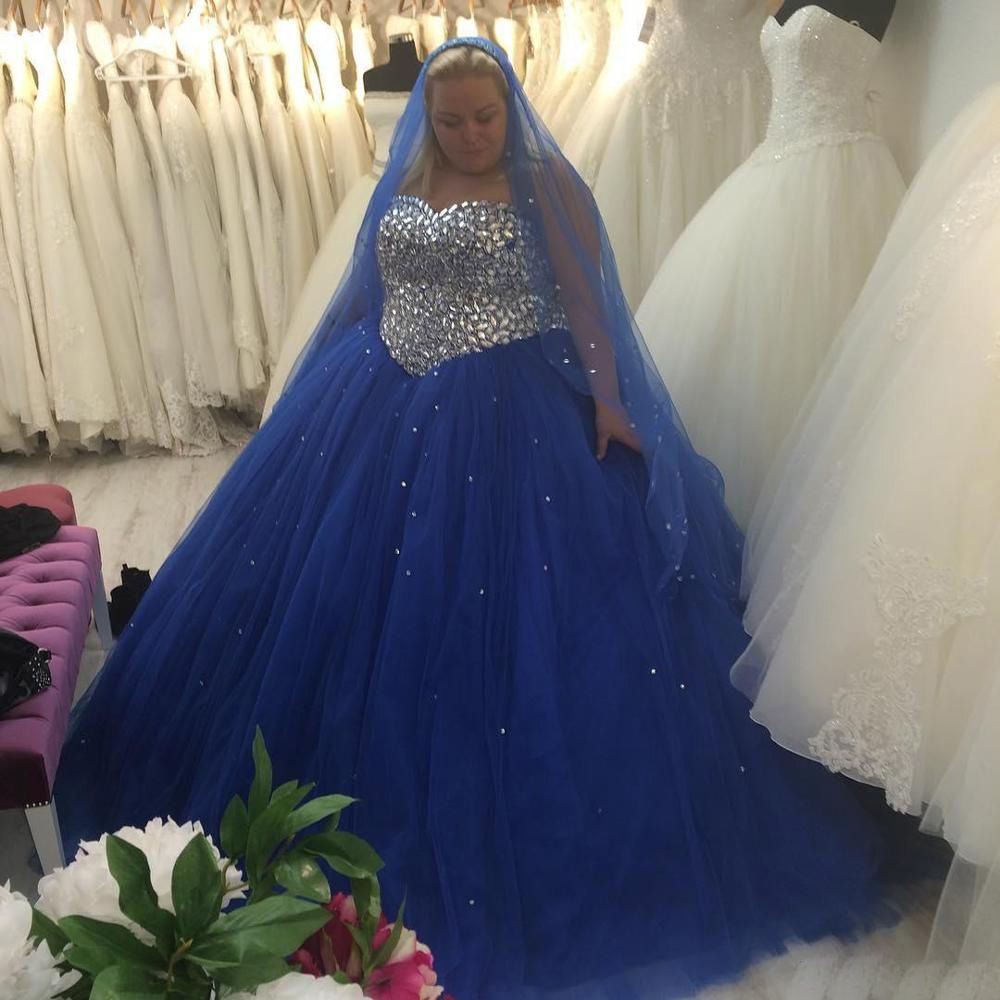 2017 Royal Blue Quinceanera Dresses Beaded Sweetheart Tulle Sequins