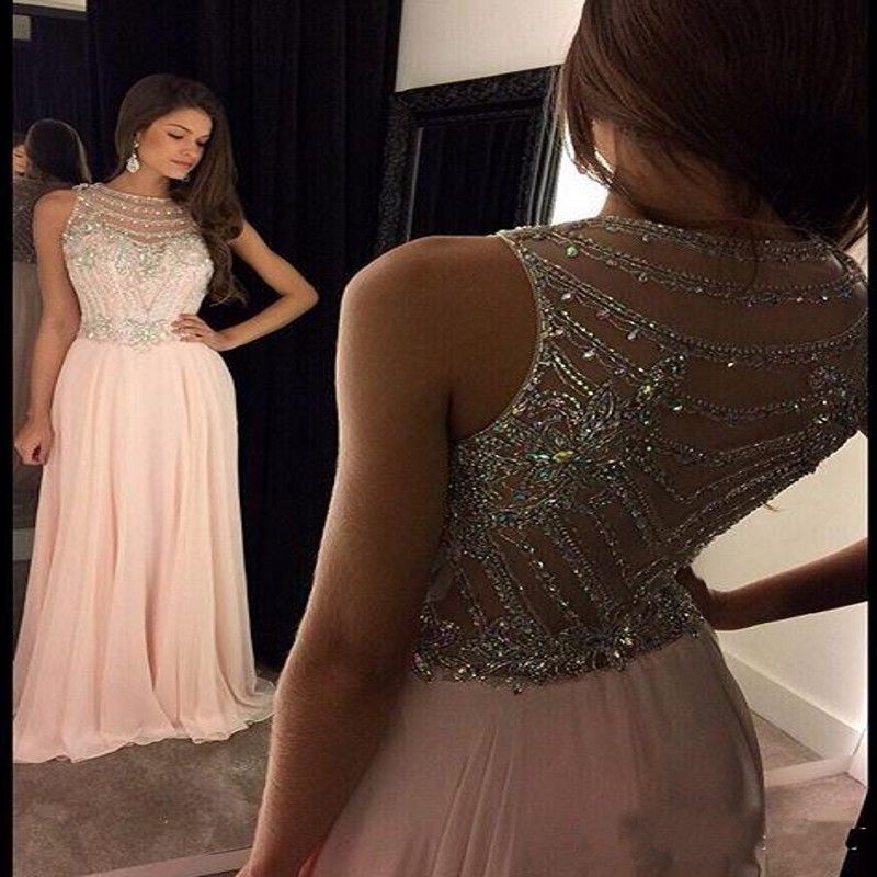 Glittering Crystal 2016 A Line Chiffon Prom Dresses Exquisite Bead
