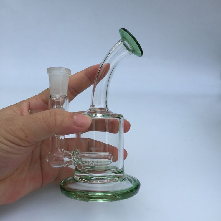 Online Cheap Mini Small Bong Portable Glass Water Pipes Recycler Oil Rigs Green Thick Glass