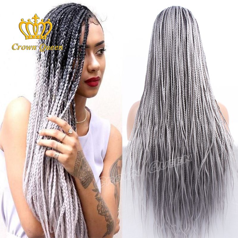Blackgray Braided Lace Front Wigs Heat Resistant New Fashion Style Black Long Full Hand Braided