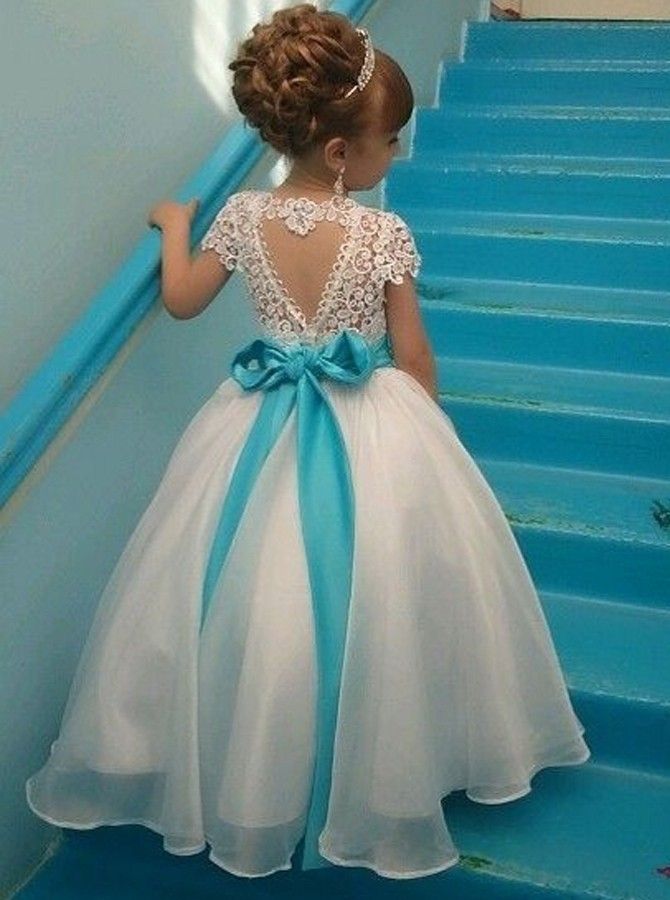 Flower Girl Dresses With Organza Lace Floor Length Ball Gown Sash Beads Bow Lovely Pageant