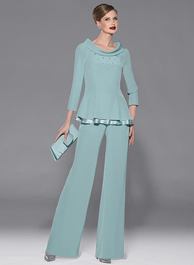 Elegant Mothers Suit Beaded Mother Of The Bride Pant Suits Two Pieces