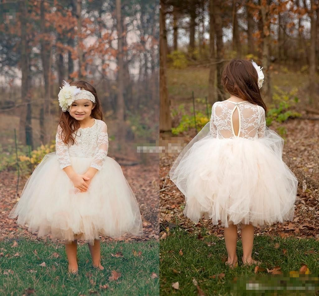 Cute Ball Gown Boho Country Wedding Flower Girl Dresses Illusion Long
