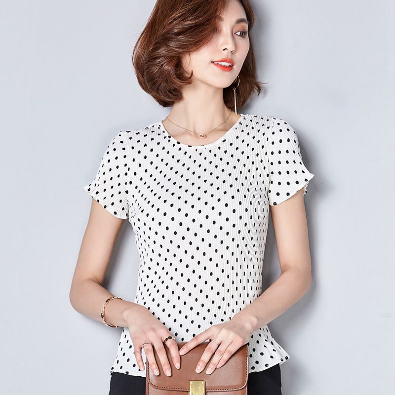 2017 New Summer Polka Dot T Shirt Women Plus Size Short Sleeve Chiffon