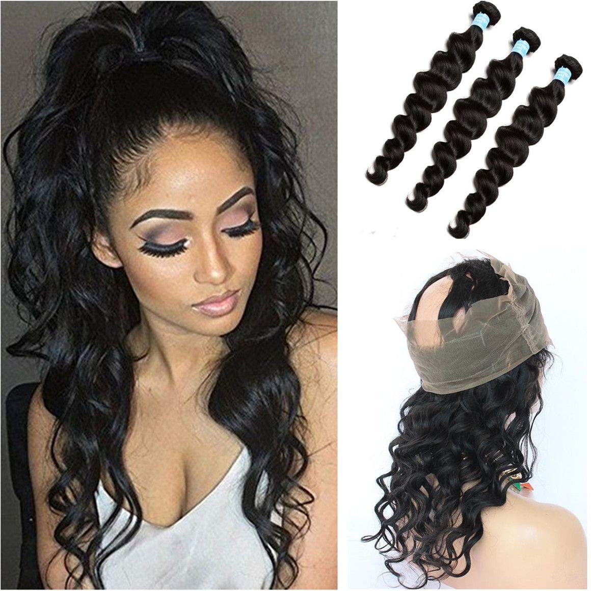 2017 Brazilian Loose Deep Wave 360 Lace Band Frontal Closure With