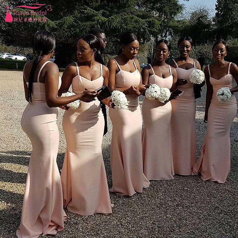 Spaghetti Strap Mermaid Bridesmaid Dresses Simple Cheap Long Bridesmaid