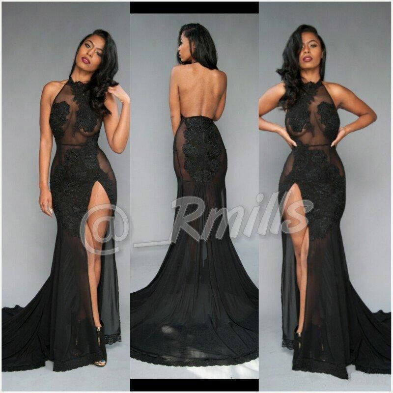 Open Back Sexy Black Prom Dresses 2017 High Thing Split With Vintage