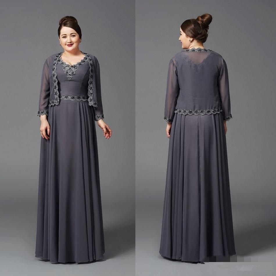 2017 Cheap Plus Size Grey Chiffon Mother Of The Bride Dresses With