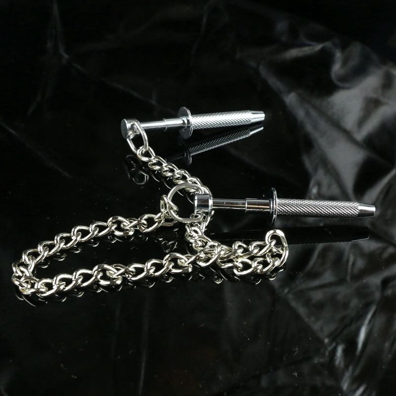 Strict Metal Hidden Paw Pinching Nipple Clamps Linked With Chains Adult