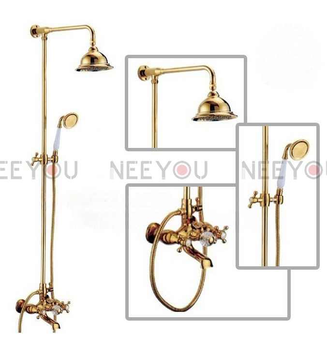 2017 Bathroom Dual Handles Exposed Pure Copper Wall Mount Shower Tub