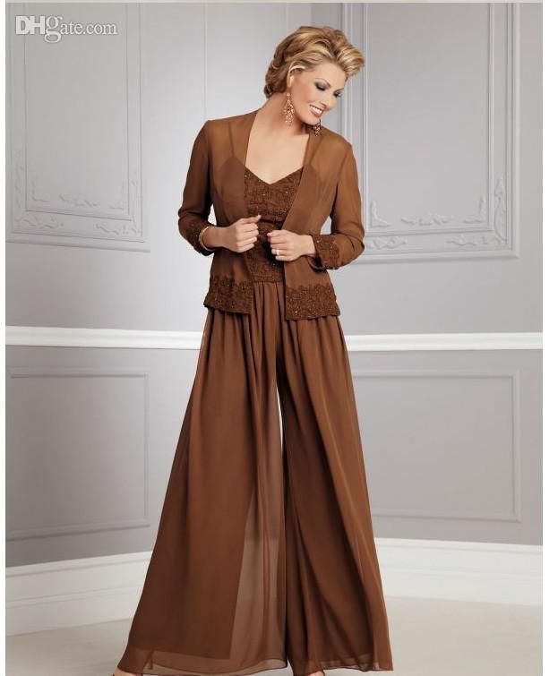 Two Piece Floor Length Mother Of The Bride Pant Suits Dresses V Neck