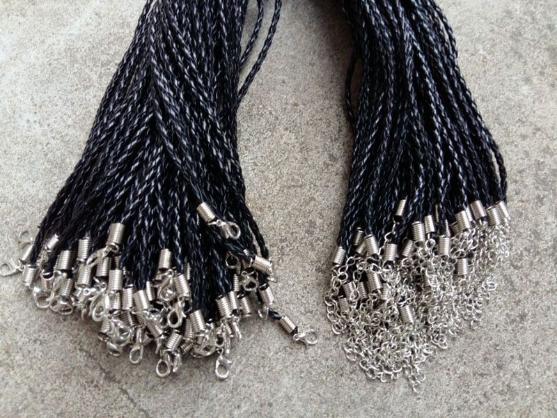 18 3mm Black PU Leather Braid Necklace Cords With Lobster Clasp For DIY ...
