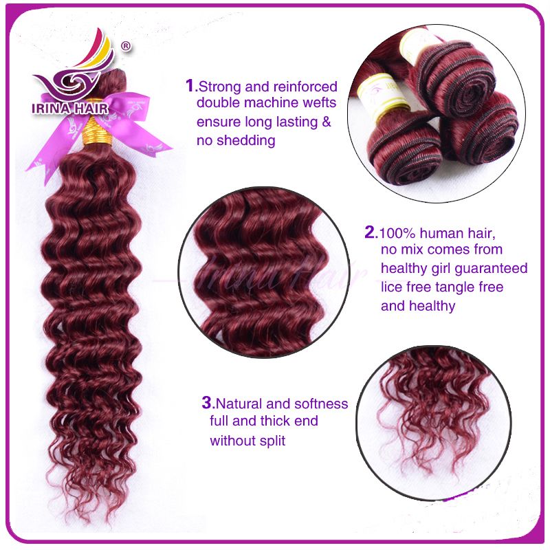 New Style Burgundy Hair Deep Curly Weave 99j Brazilian Malaysian ...