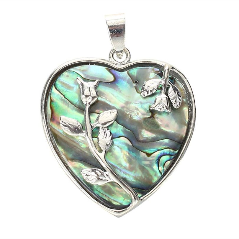 Rose Flower Heart Paua Shell Pendants Natural Abalone Colorful Jewelry ...