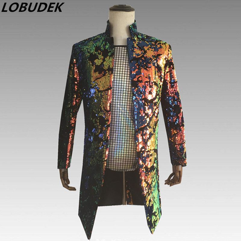 Nightclub Tide Men Sequins Jacket Fashion Slim Sparkly Jackets Bar ...