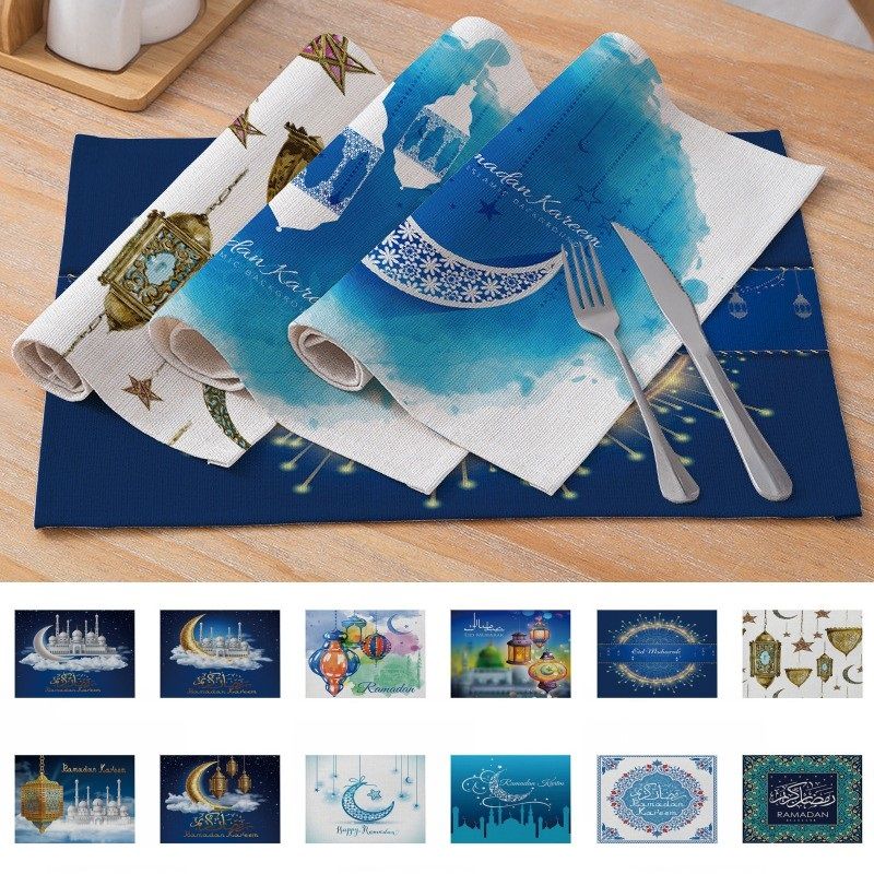 2021 Muslim Cotton Linen Western Pad Eid Mubarak Kitchen Placemat ...
