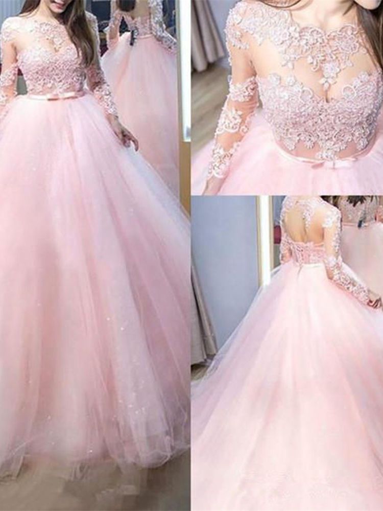 Light Pink Ball Gown With Sleeves