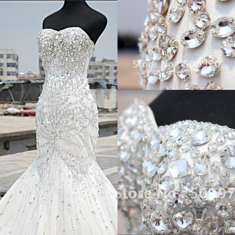 Luxury Crystal Stones Mermaid Wedding Dresses Sweetheart Tulle 2019