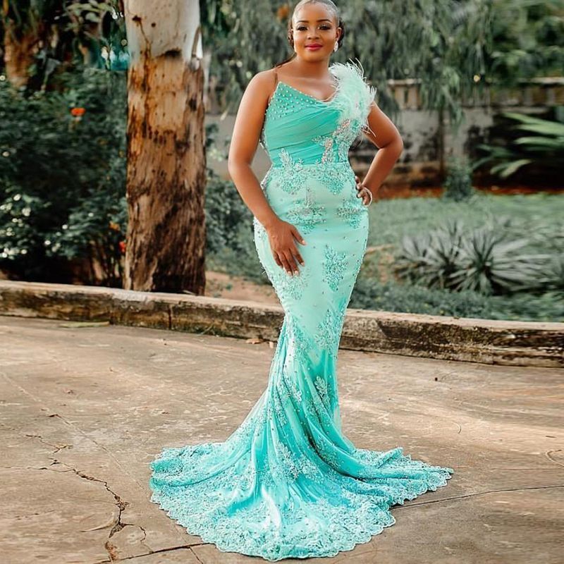 Aso Ebi Arabic Prom Dresses One Shoulder Lace Appliques Beads Mermaid ...