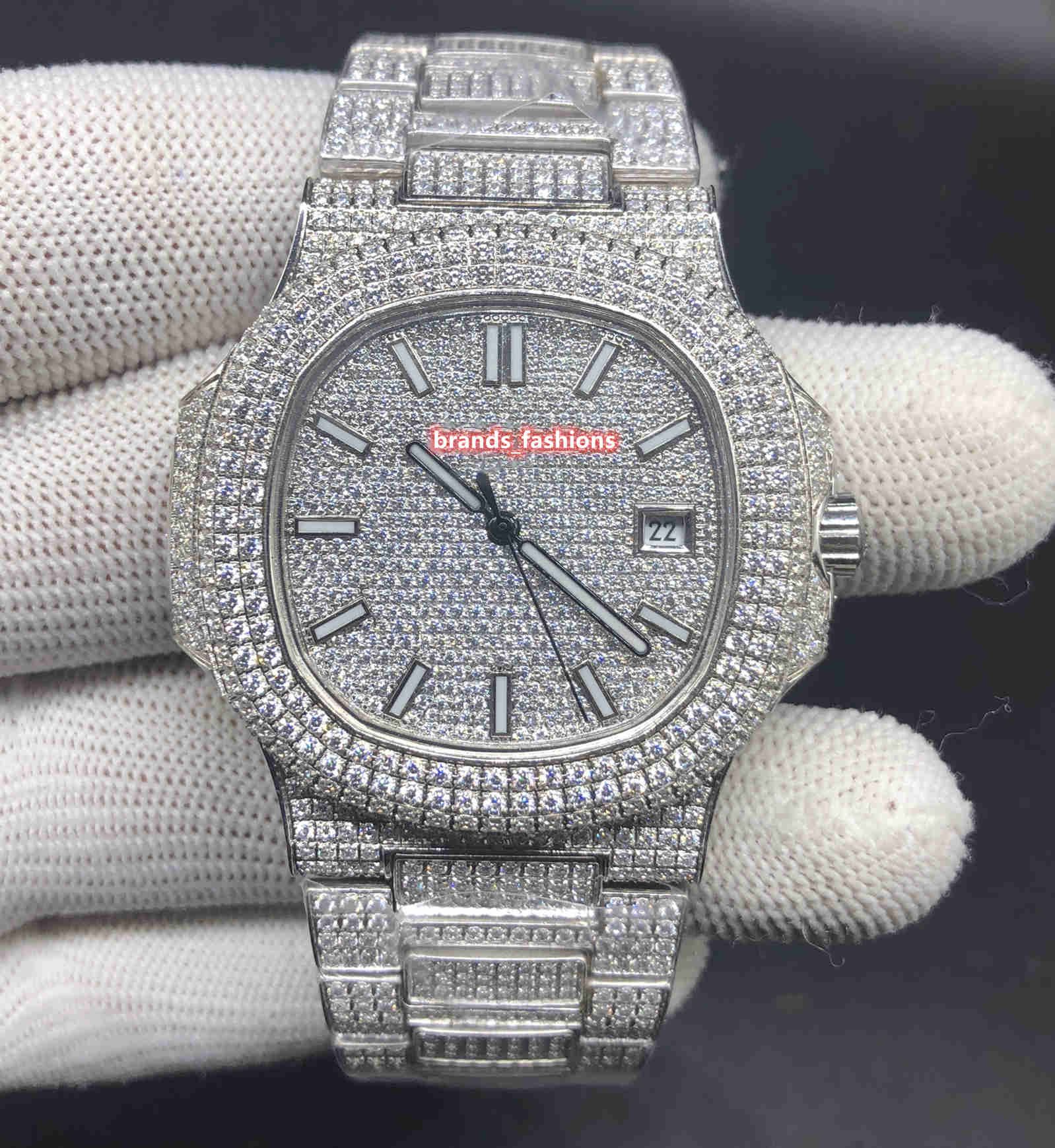 High Quality Mens Watches Ice Diamond Watch Silver Stainless Steel ...