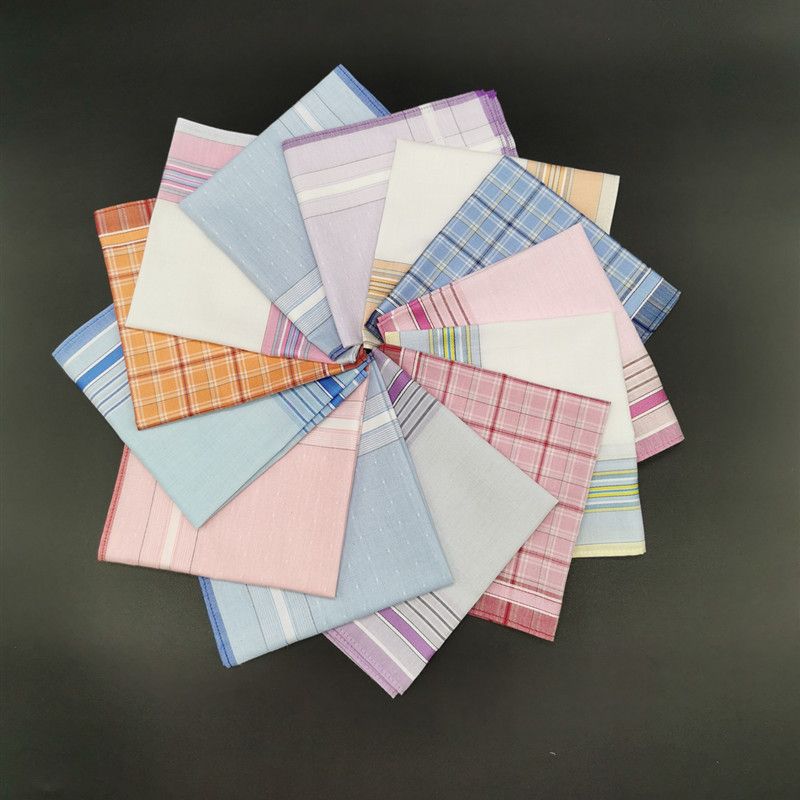 28cm Men Plaid Handkerchiefs 100% Cotton Stripe Hankies Gift Women ...