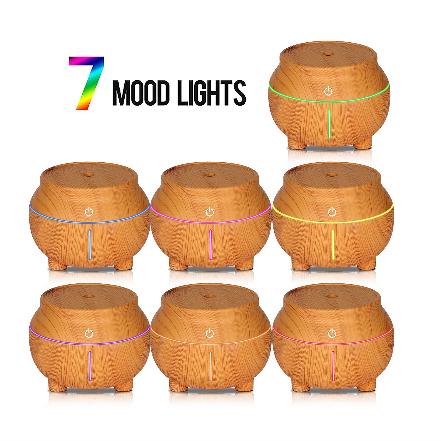 USB Wood Grain Humidifier LED Night Light Touch Sensitive Aroma ...