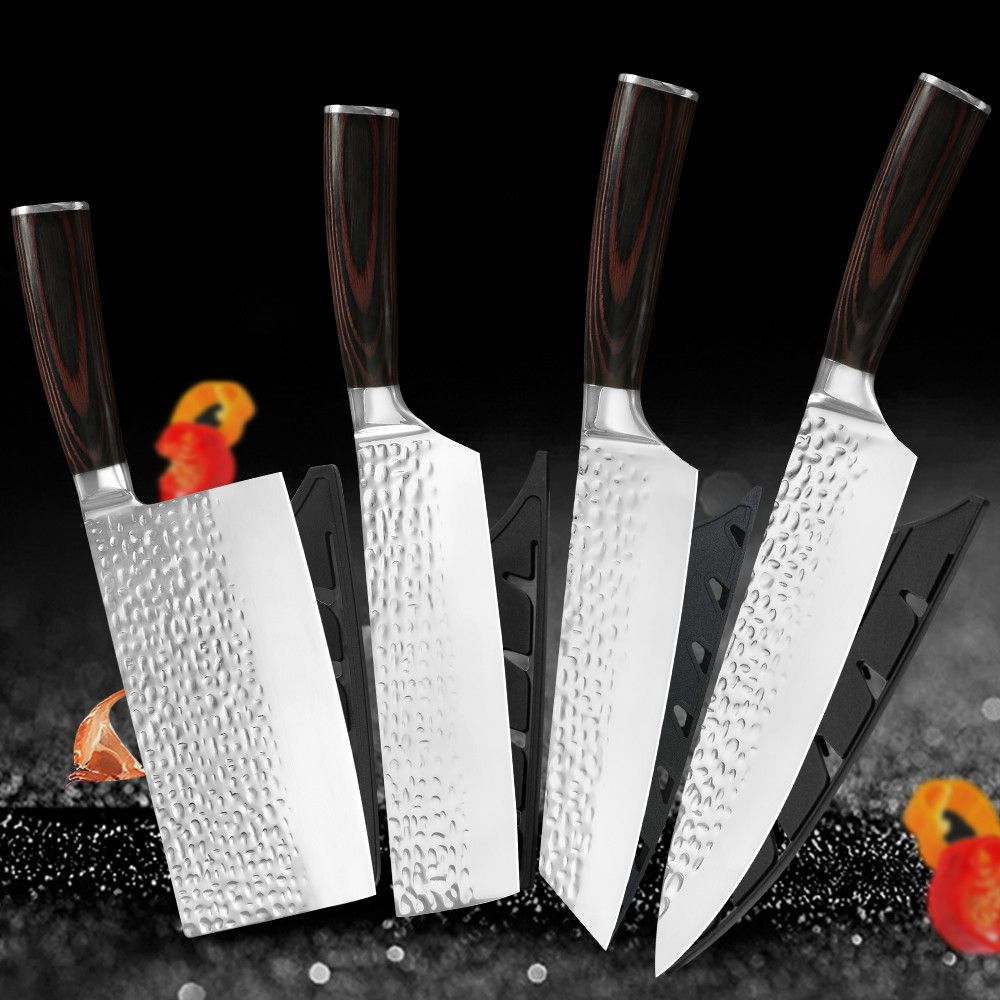 Stainless Steel Kitchen Knife Set Set Cleaver Handmade Forged Crepe ...