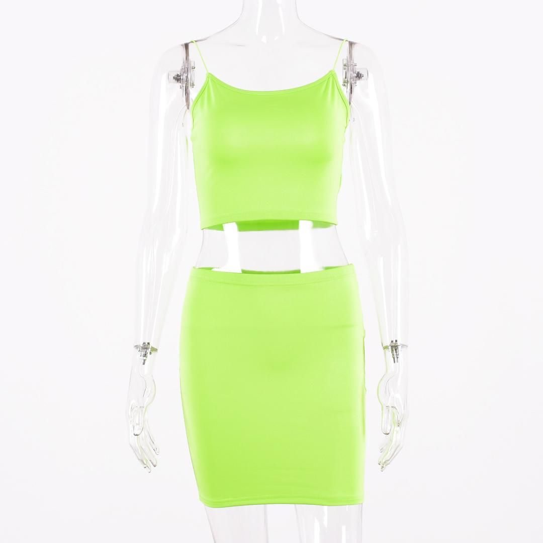 Streetwear Neon Green Two Piece Set For Women Summer Matching Clothes ...