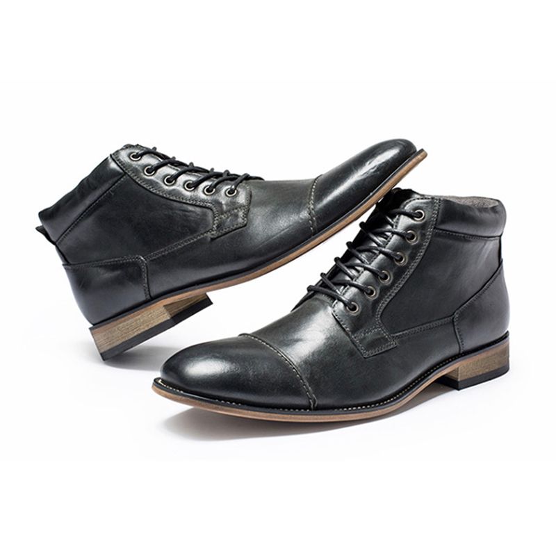 Men High Top Dress Shoes Designer Business Boots Leather Warm Cotton ...