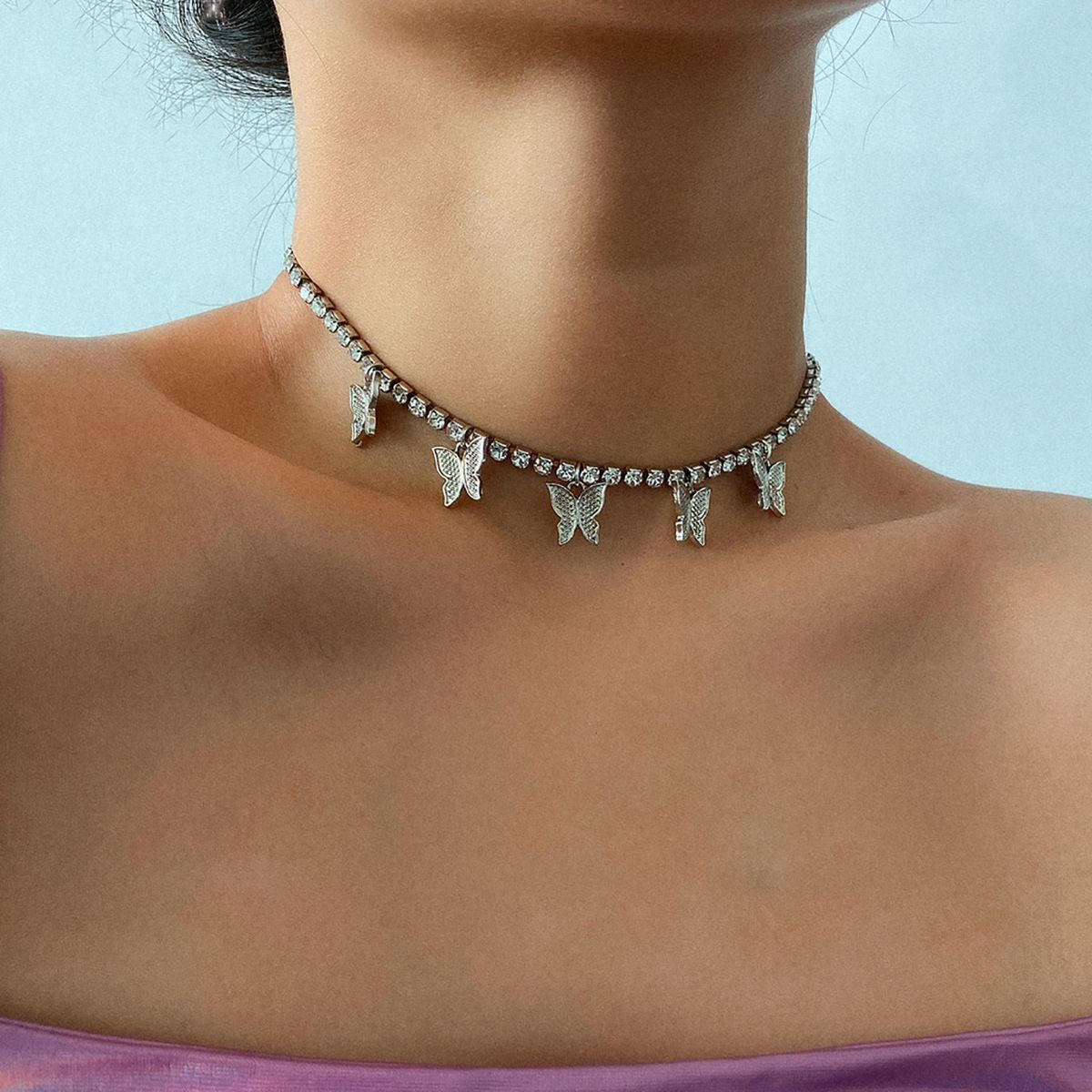 2021 Iced Out Diamond Butterfly Necklace Chokers Tennis Chains