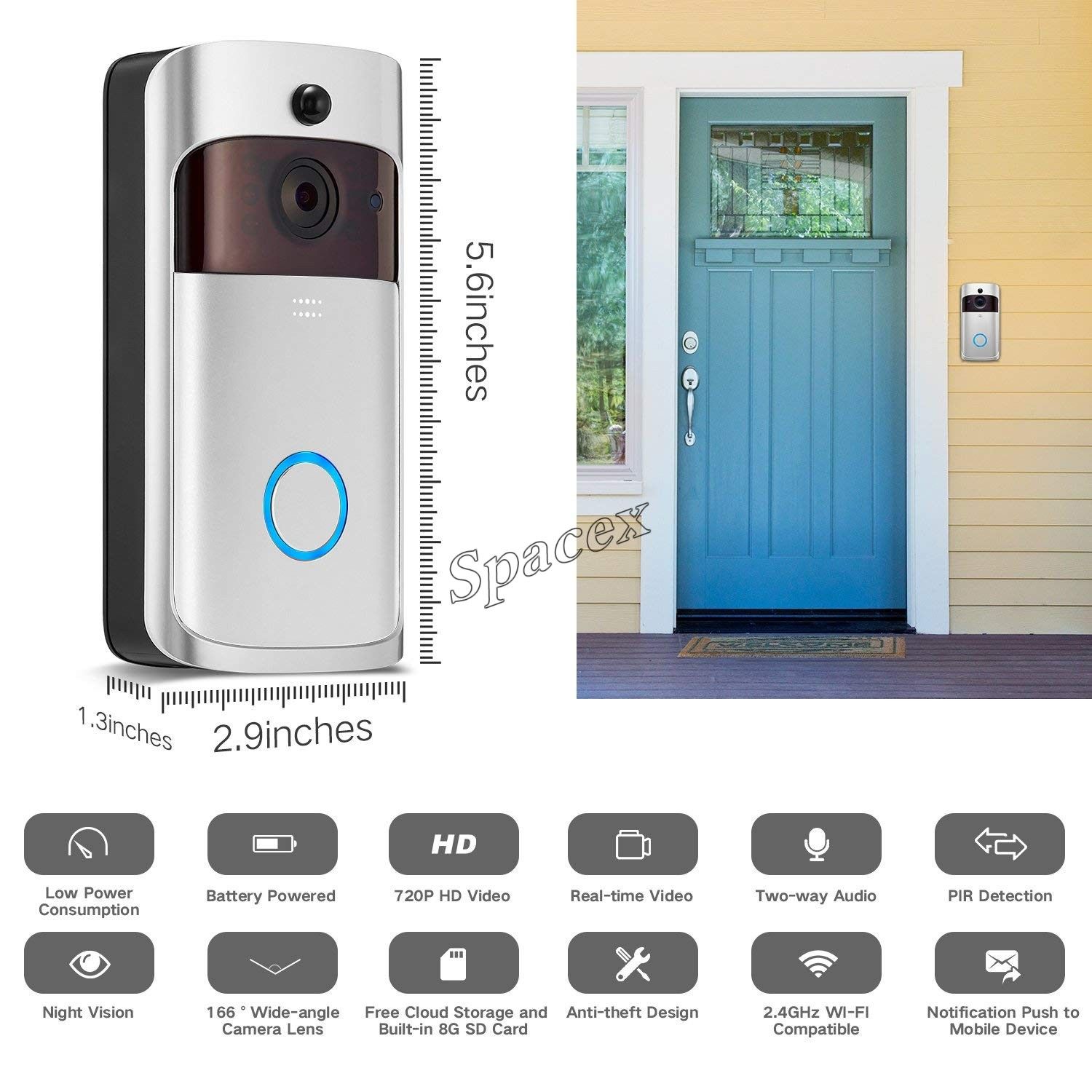 2020 V5 Wireless Remote Smart Doorbell With Samrt Home Video 720P ...