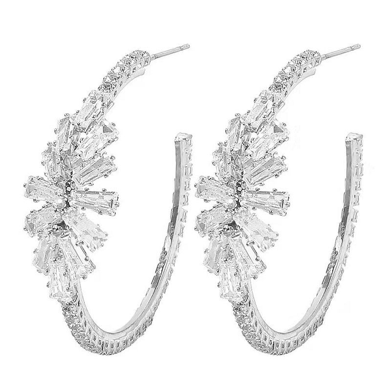 Fashion Ed Out Gem Flower C Hoop Earrings For Women Luxury Designer