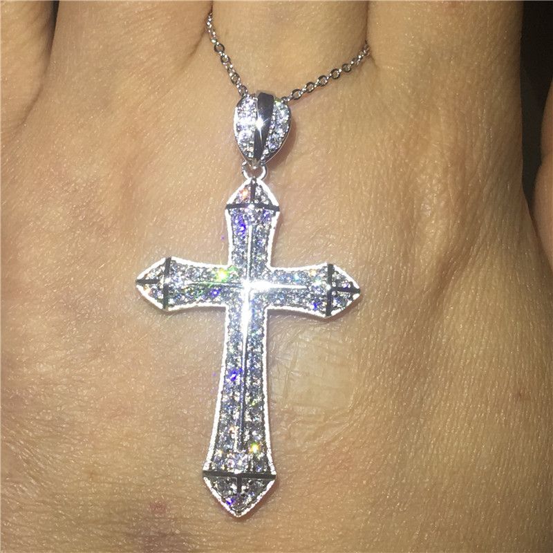 Wholesale Classic Big Cross Pendant Necklace 925 Sterling Silver Pave ...