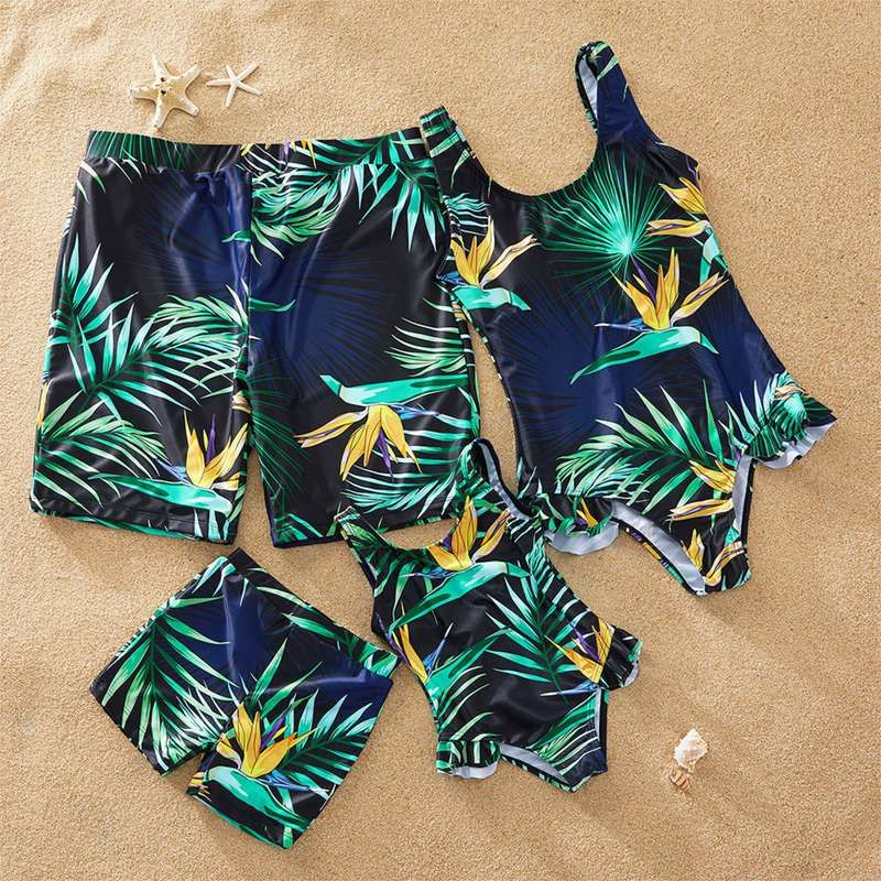 Family Matching Swimwear Tropical Green Leaves Beachwear Father Mother ...