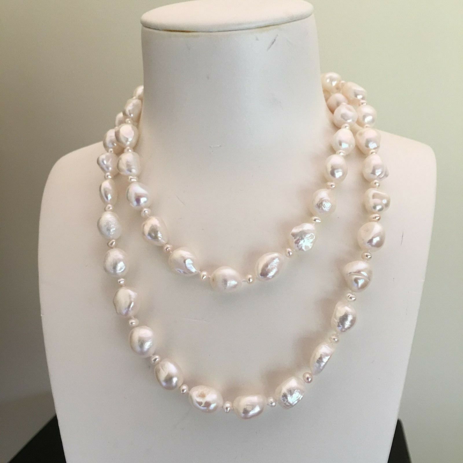 Hand Knotted Necklace 3 4mm 10 11mm White Baroque Freshwater Cultured