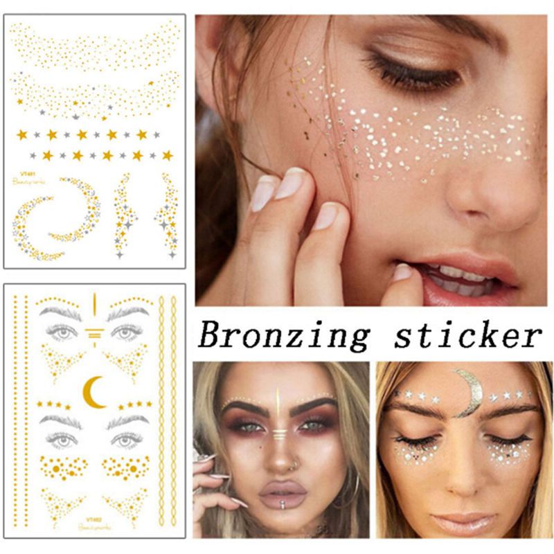 1 Sheet Gold Face Flash Tattoo StickersFashion Waterproof Blocked ...