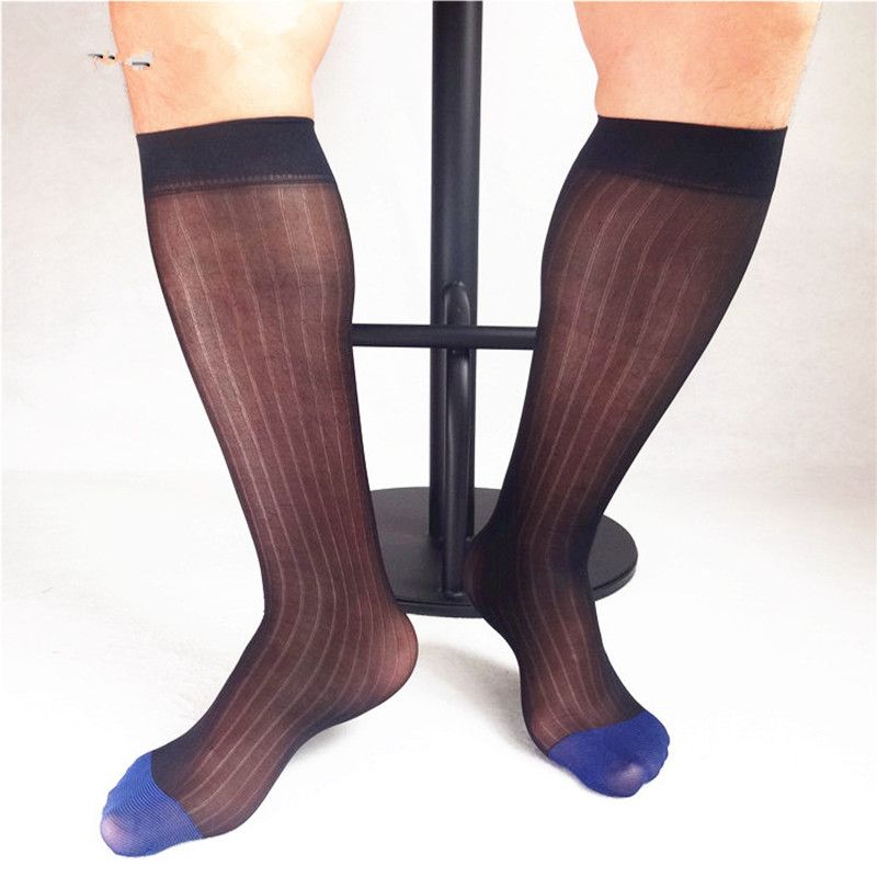 2020 Striped Mesh Nylon Silk Socks For Men Business Soft Sheer Light ...