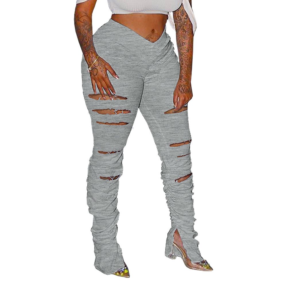 New Trend Ripped Stacked Jeans Women Stack Sweats Pants Joggers Ripped ...