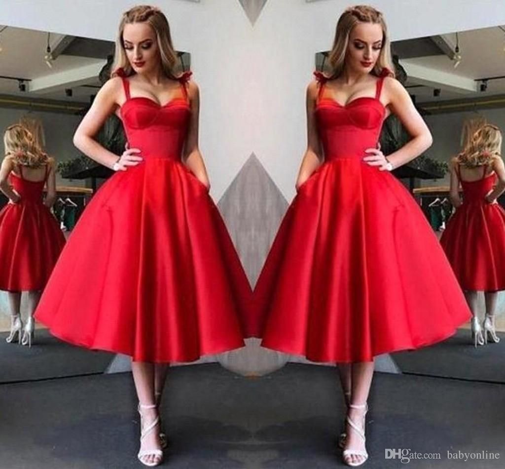 Modern Simple Cheap Red Knee Length Red Cocktail Dress Sexy Spaghetti ...