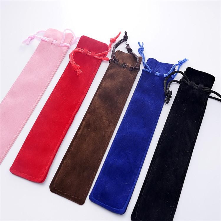 Velvet Pen Pouch Holder Single Pencil Bag Pen Case With Rope Office ...
