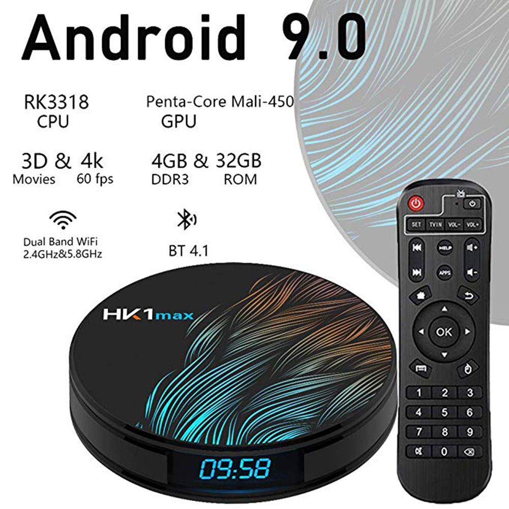 HK1 Max TV Box Android 9.0 2GB RAM 16GB ROM RK3318 Quad Core Ultra HD ...