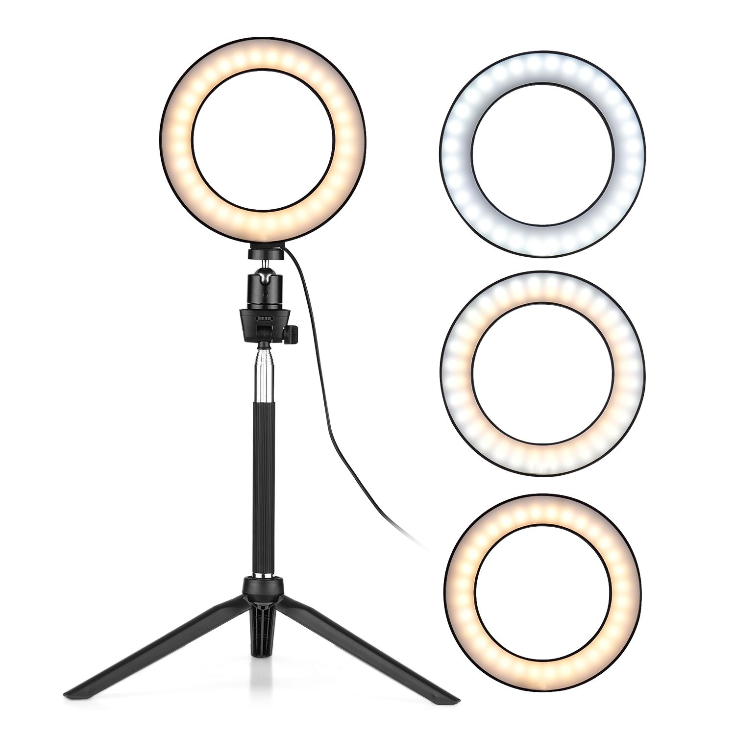 6 Inch Mini LED Ring Light Photography Lamp Dimmable 3 Lighting Modes ...